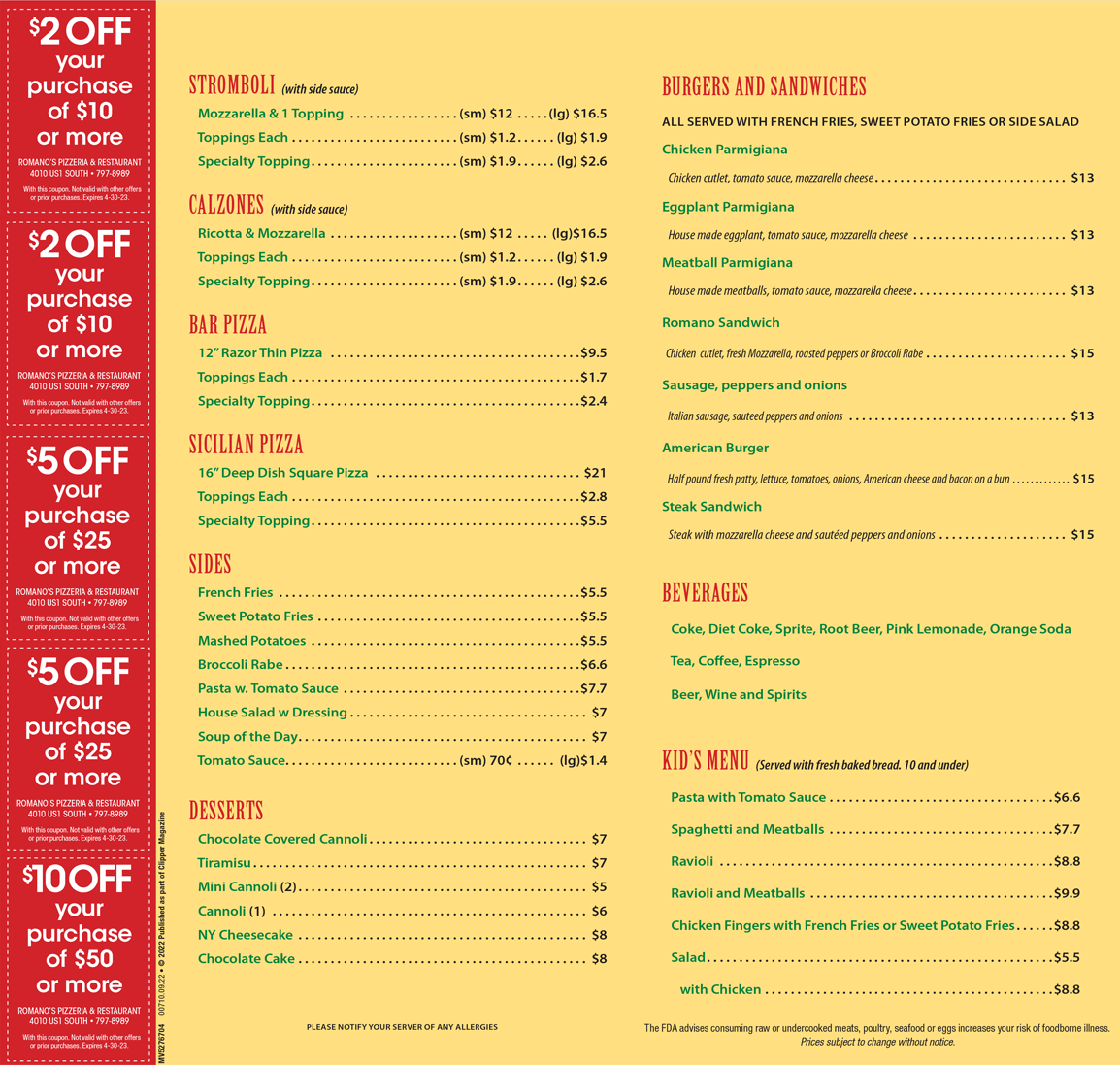Romano's Pizzeria | Restaurant | Martini Bar – St. Augustine Shores, FL ...